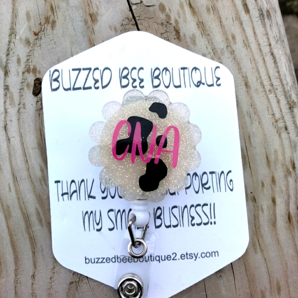 Handmade | Accessories | Cow Print Cna Scallop Edge Name Badge Reel Id ...